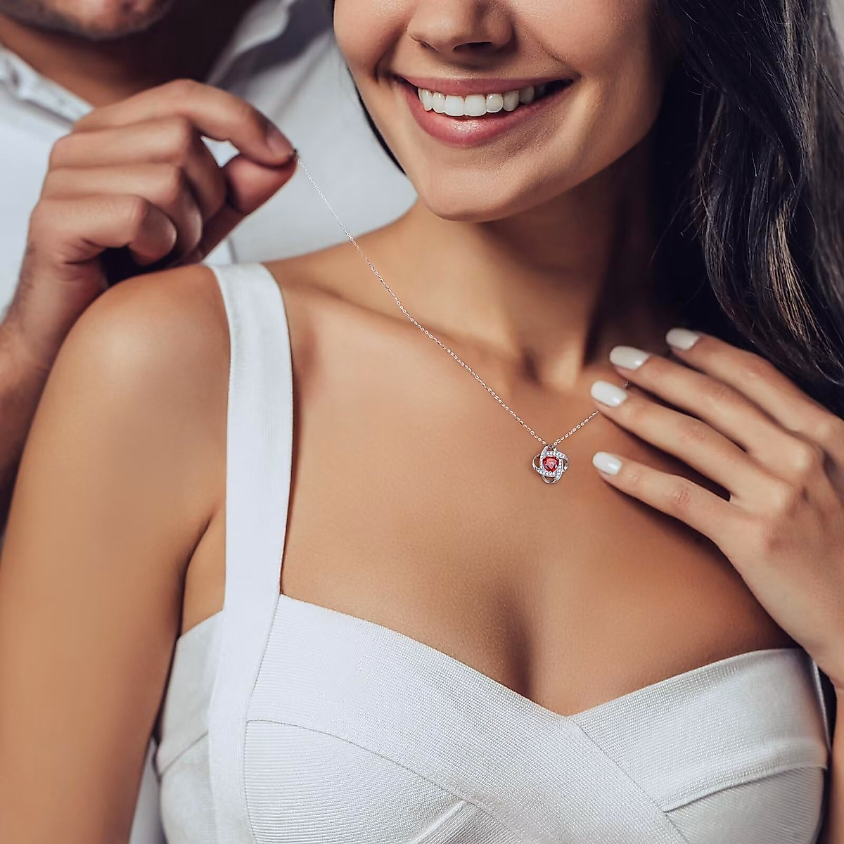 Iefil July Birthstone Necklace for Women, Sterling Silver Birthstone Jewelry Red Ruby Necklace Anniversary Birthday Gifts for Women Wife Girlfriend Her