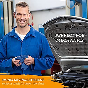 GREEN LIFESTYLE 5 Pack 12x14, Blue Shop Towels 100% Cotton, Super Absorbent and Durable for Car, Reusable Shop Rags