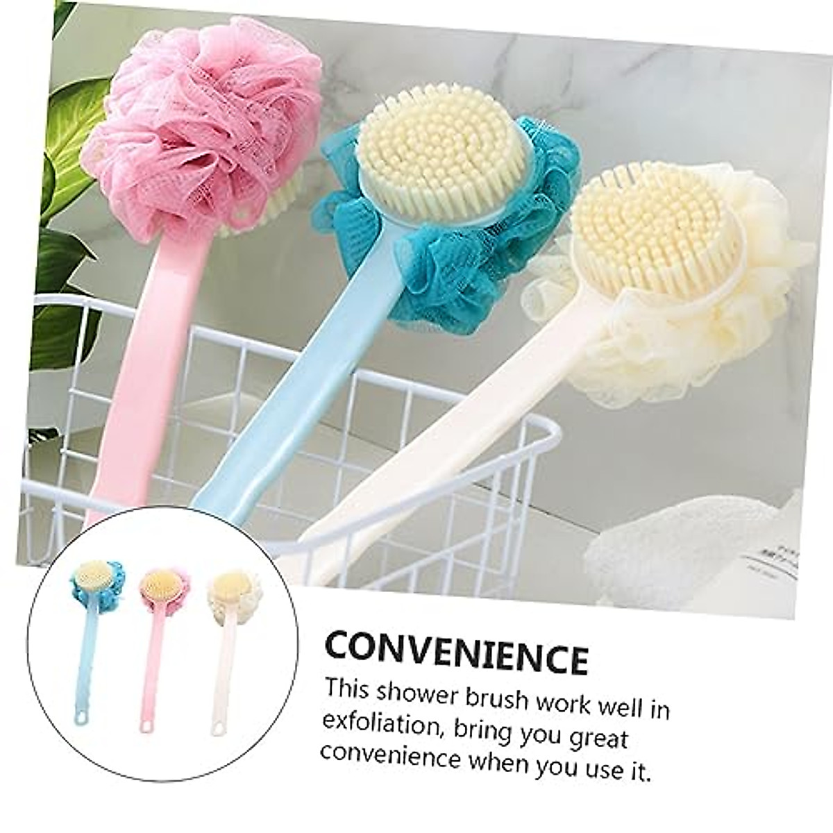 FOMIYES 3Pcs Bath Brush Shower Back Scrubber Scalp exfoliator Brush Body Scrub Sponge Shower Brush for Body Cleaning Tools face Sponge Long Handle Back Brush Back Bath Tool Body Clean Tool
