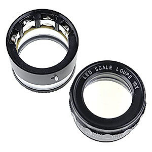 Scale Loupe Magnifier 10X Magnification with 4 Glass Scale Charts, 8 LED Lights 25mm Field of View Jewelry Magnifying Tools