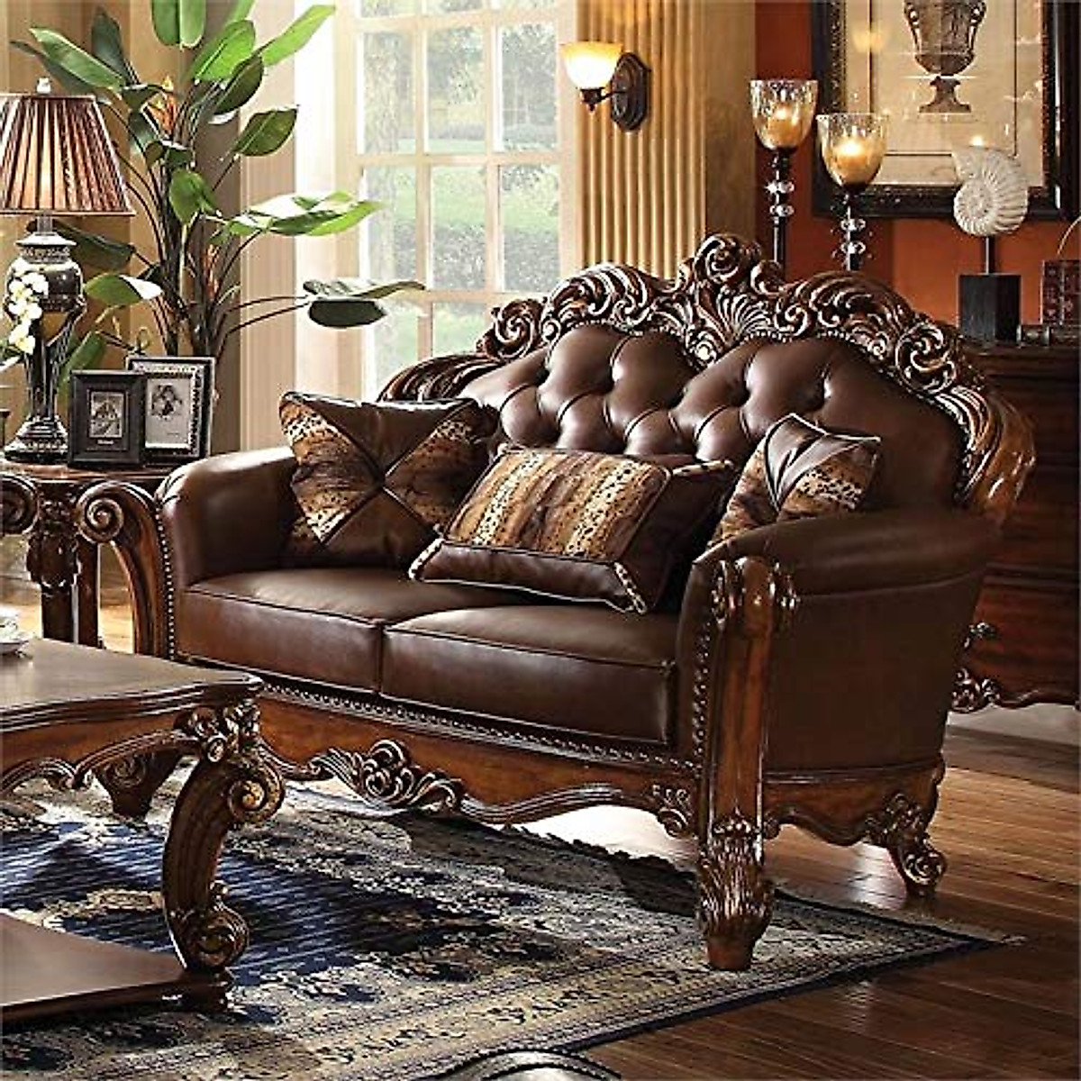 ACME Vendome Loveseat w/2 Pillows - - Cherry PU