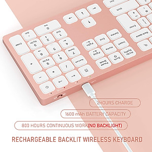 seenda Backlit Wireless Keyboard, 2.4GHz Ultra Slim Rechargeable Keyboard, Illuminated Wireless Keyboard for Computer, Laptop, Desktop, PC, Surface, Smart TV, Windows 10/8/7 (Rose Gold)