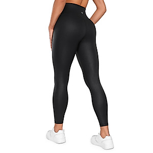 CRZ YOGA Womens Butterluxe Matte Faux Leather Cross Waist Leggings 25" - V Crossover High Waisted Lounge Leggings Black Classic Medium