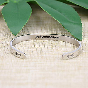 JoycuFF Perseverance Inspirational Bracelets for Women Mantra Silver Metal Open Handmade Quote Message Bangle