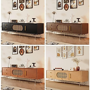 Solid Wood TV Cabinet Combo, Vintage Wall Unit for Small Living Rooms, Furniture for TV MINGPING (Color : Black, Size : 150x35x46cm)