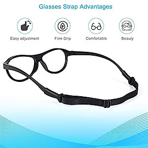 Egmen Glasses Strap Sports, 3 Pcs Eyeglasses Straps for Sunglasses, Adjustable Anti Slip Glasses Holder Bands for Kids, Men and Women, Black No Tail Eyewear Retainer(8-13 Inch)