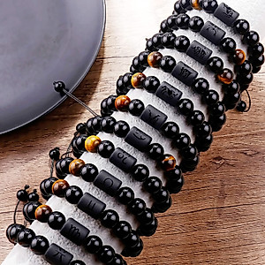 Zodiac Bracelet for Men Women 10mm Natural Black Onyx Stone Star Sign Constellation Horoscope Bracelet Gifts (Gemini)