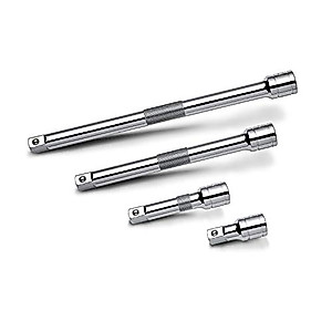 Powerbuilt 4 Piece Extension Bar Set, 3/8 Inch Drive, Socket Extender Bars, 1-3/4, 3, 6, and 8 Inch, Detent Ball, Grease Rings, Non-Slip Grip - 640844
