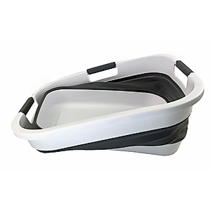 SAMMART 30L (7.9 gallon) Collapsible Plastic Laundry Basket - Foldable Pop Up Storage Container/Organizer - Portable Washing Tub - Space Saving Hamper/Basket (2, White/Steel Grey)