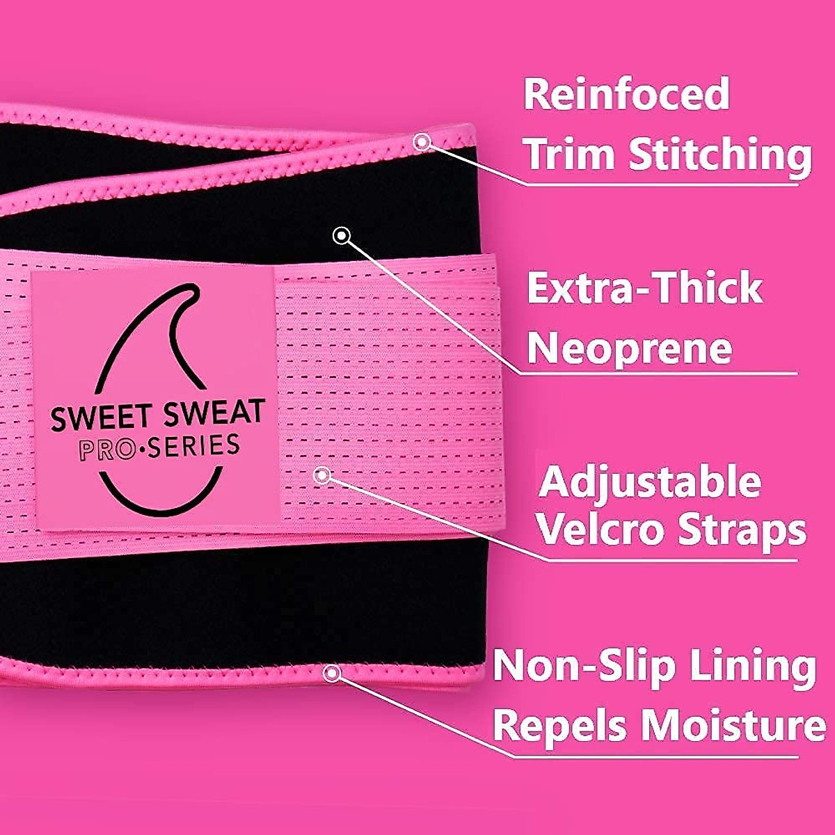 Sports Research Sweet Sweat 'Pro-Series' Waist Trimmer with Adjustable Velcro Straps for a Tighter Fit (Pink, XS-S)