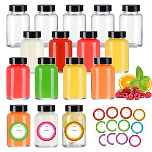 STARSIDE 4 oz Glass Ginger Shots Bottles with Caps,16 pack 120 ml Juice Shot Bottles,Leakproof Small Glass Bottles with Lids for Ginger,Beverages