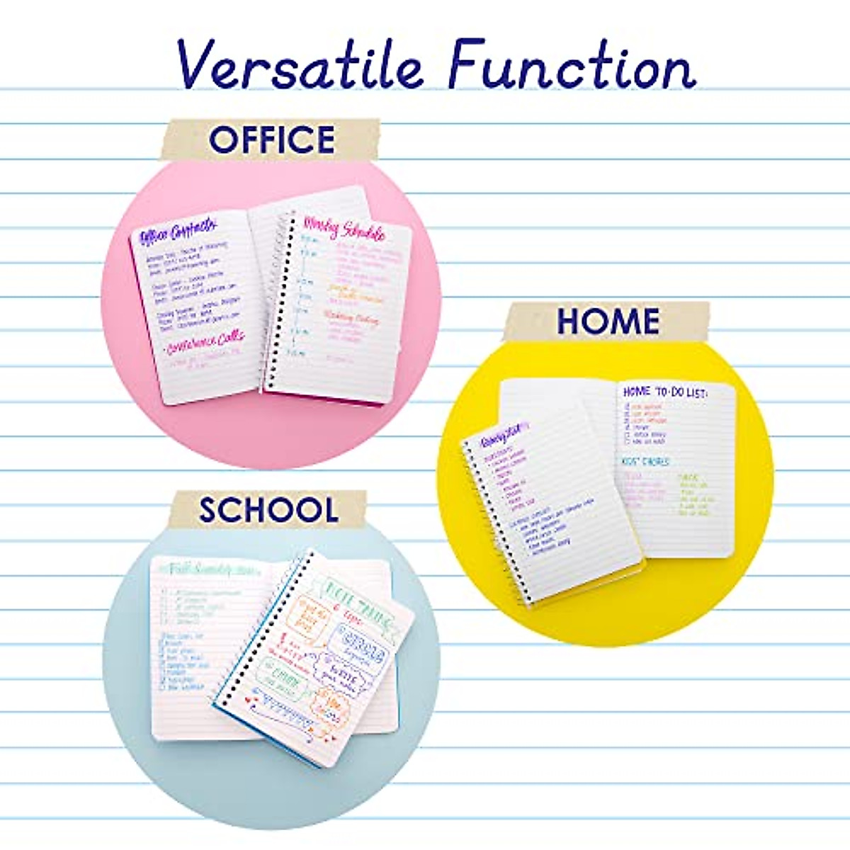 BAZIC Composition Book 100 Sheet 5" x 7" Poly Cover Spiral Notebook, Writing Journal College Ruled Notebooks, Assorted Color, 6-Pack