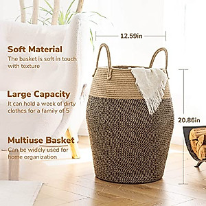Goodpick Tall Wicker Laundry Basket with handles, Farmhouse Laundry Hamper for Bedroom, Living Room, Bathroom, Narrow Laundry hamper for Dirty Clothes, Blankets, Towels, 12.59 x 20.86 inches