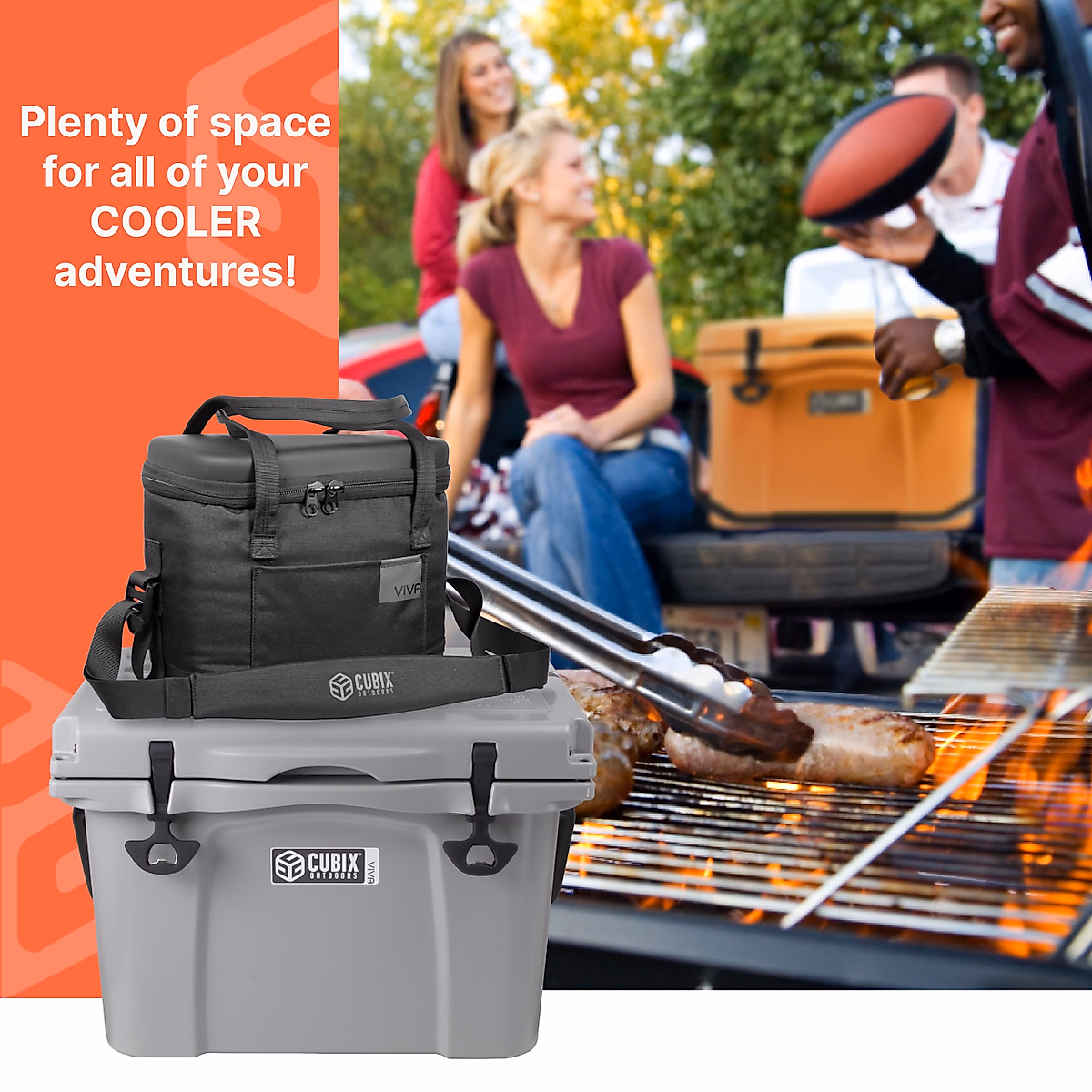 Viva 25QT Portable Rotomolded Hard cooler, Heavy Duty Cooler Ice Chest + 8L Small Soft Cooler Bag Waterproof Lunch Box, Insulated Bag & Cooler, 5-day cold retention for Travel, Beach, Camping, Fishing