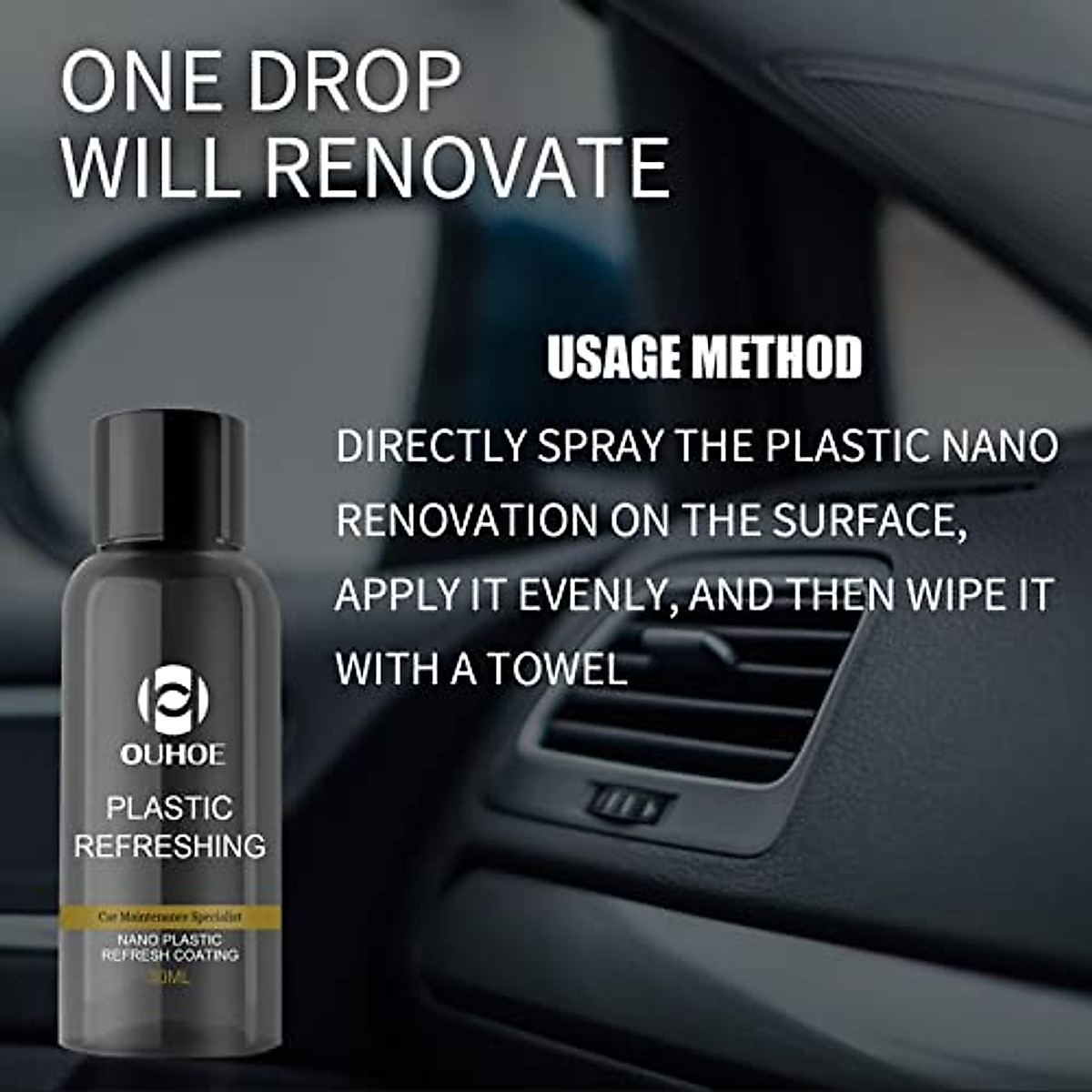 Plastic Revitalizing Coating Agent, 30/50ML Nano Plastic Refreshing Coating, Plastic Parts Refurbish Agent for Car, Plastic Parts Retreading Agent Automotive Interior Cleaning Agent (50ml-1pc)