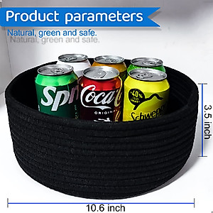 Hispqser Large Black Woven Basket, Round Cotton Rope Basket with Handle Empty Gift Basket to Fill Decorative for Toys Hamper Nursery Sturdy Thicken Storage Bathroom Living Room 10.6 * 10.6 * 3.5in