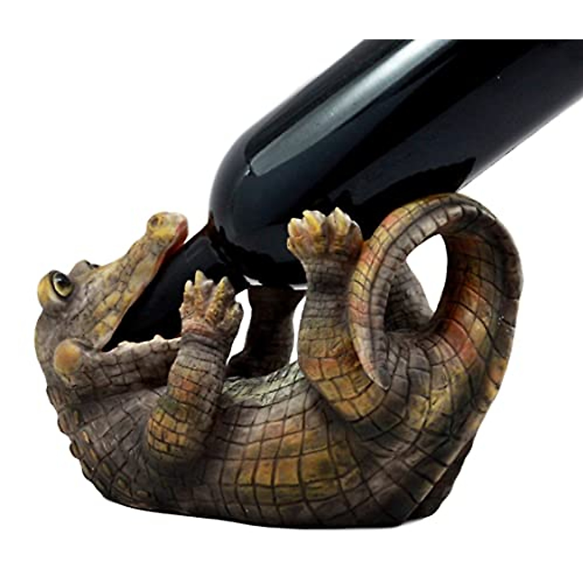 Ebros Gift Whimsical Comical Thirsty Alligator Crocodile Wine Holder Figurine 8.75" H Prehistoric Reptile Chompsy Gator Party Hosting Wine Rack Stand Decor