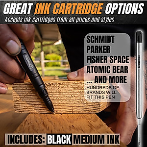 The Atomic Bear Defender Pen with Stylus - Tactical Pen for Self Defense – Emergency Window Breaker – Ballpoint EDC Pens for Tactical Gear – 2 Black & 1 Blue Ink Cartridges