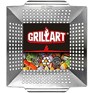 GRILLART Grill Basket Heavy Duty -Large Grill Baskets for Outdoor Grill Vegetables -Stainless Steel Veggie Grilling Basket/Pan - Lasting Grill Vegetable Basket BBQ Grill Accessories, Gifts for Dad Men