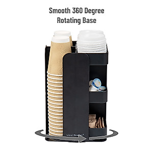 Mind Reader Cup Condiment Carousel, Countertop Organizer, Coffee Bar Accesories, Kitchen, Stirrers, 8" L x 8" W x 12" H, Black