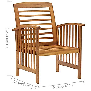 vidaXL Patio Chairs 2 Pcs, Patio Dining Chair with Armrest, Wood Slat Back Outdoor Dining Chair for Deck Garden Lawn, Solid Wood Acacia