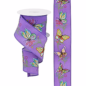 Craig Bachman Butterflies & Branches Wired Edge Ribbon, 10 Yards (2.5 Inch, Dark Lavender)