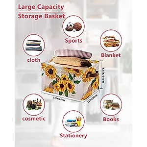 Storage Baskets for Shelves, Foldable Rectangle Storage Baskets, Sunflower with Old Newspaper Storage Containers for Organizing Dorm Closet Room, 2-Pack (15” x 11” x 9.5”)
