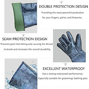FIPASEN Waterproof Animal Handling Gloves Bite Proof, 60cm/ 23.6In Bite Resistant Gloves for Bathing, Grooming, Handling Cat Dog Rat Snake Lizard Falcon Reptile, Reinforced Leather Protection Gloves