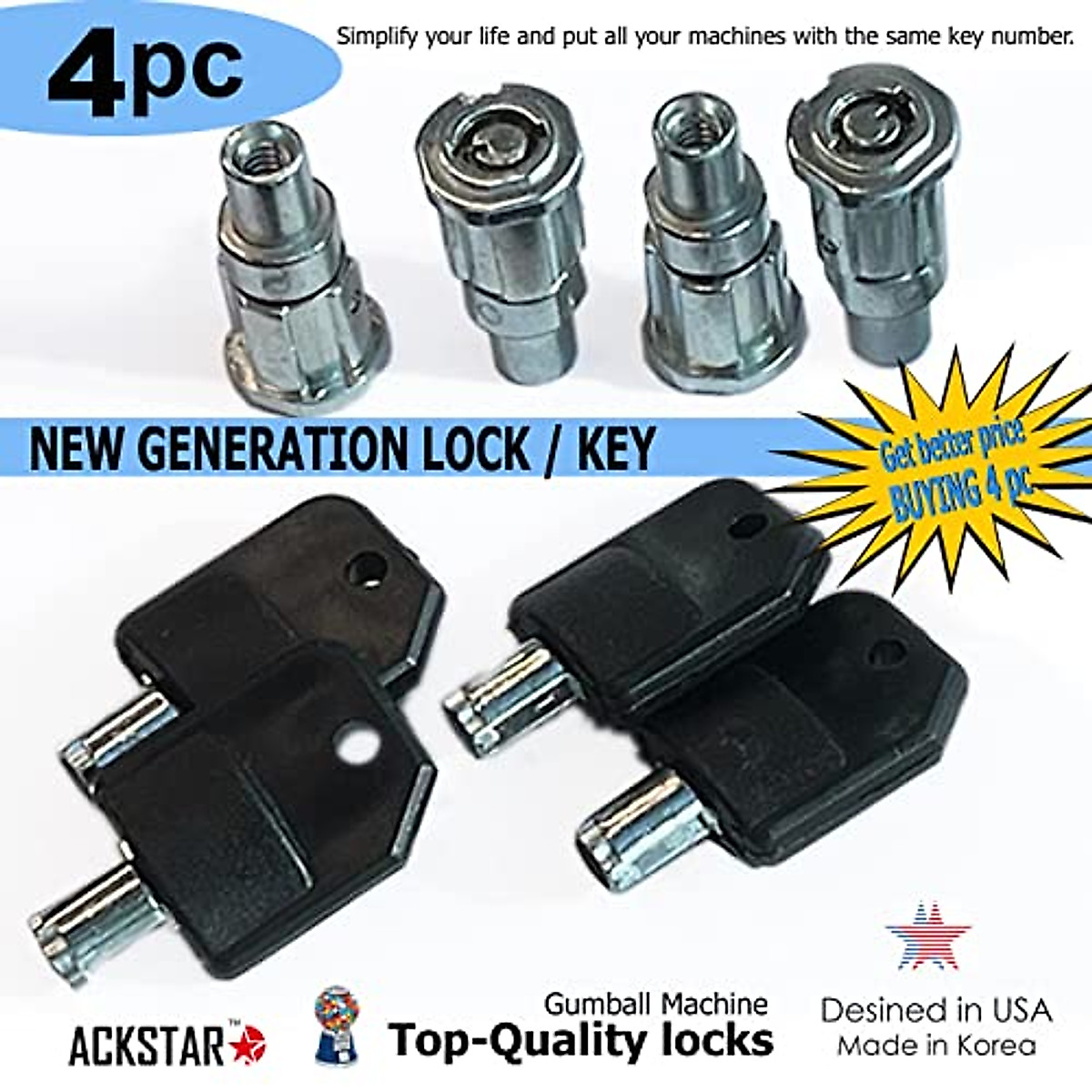 Lock and Key for Gumball Machine - Vending Machines Top Lid Tubular Key Lock for Capsule, Candy, Gumball Vending Machine. Classic Gumball Machine Lock and Key 1/4" Thread (4pc - Key Y3)…