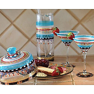 Set of 2 Mosaic Carnival Confetti Hand Painted Margarita Drinking Glass - 12 Oz.