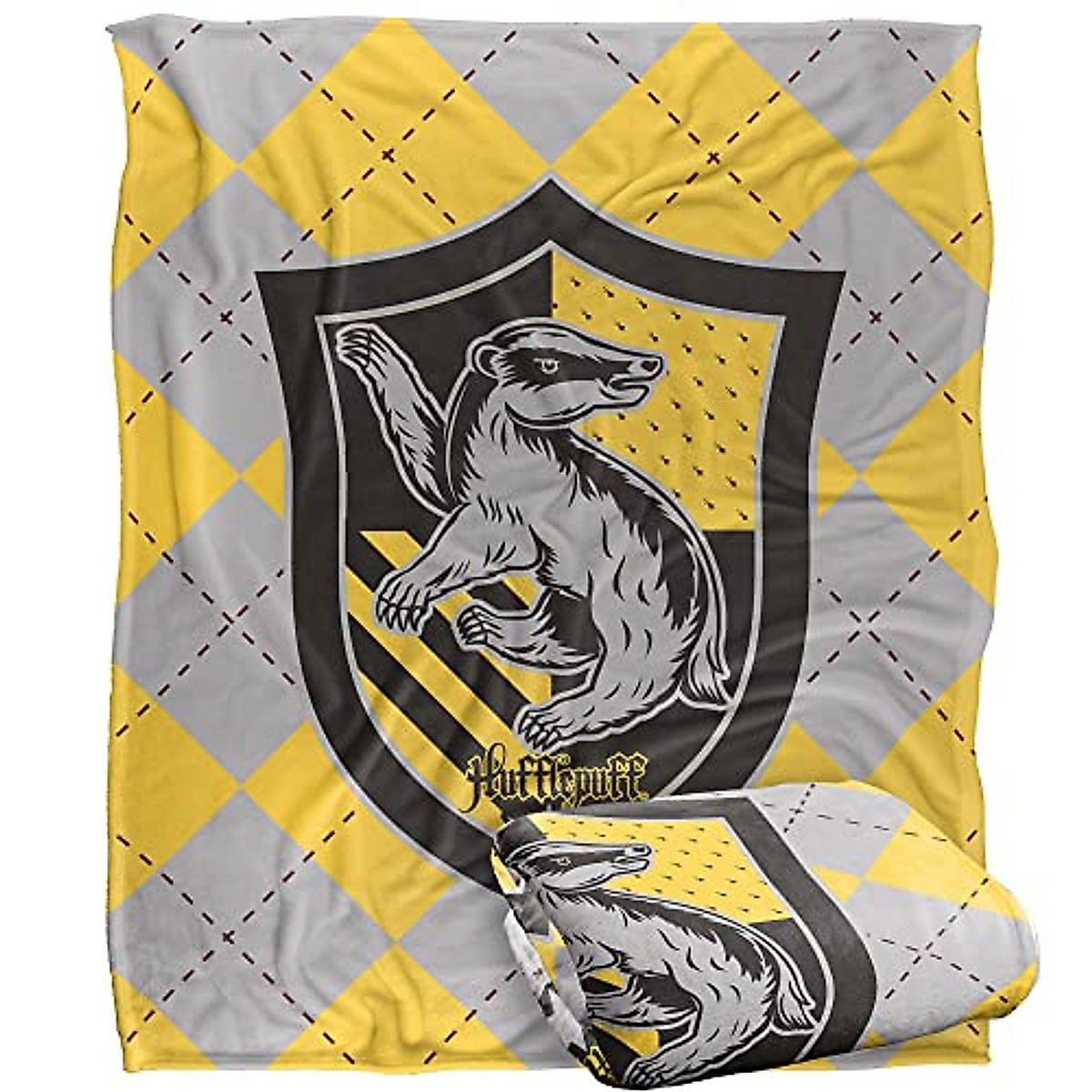 Harry Potter Hufflepuff Plaid Sigil Officially Licensed Silky Touch Super Soft Throw Blanket 50" x 60"