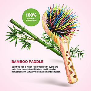 Bamboo Hair Brush, Girls Hair Brush, Rainbow Bamboo Paddle Hair Brushes for Women, Men and Kids, Health and Massage Scalp Brush Everyday Brush(Large)