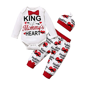 Minseng Direct Baby Boy Valentine's Day Outfit Newborn King Of Mommy Heart Bodysuit (Red,0-3 Months)