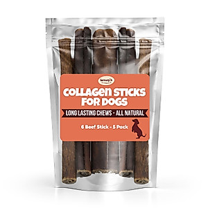 Benefit Pet Products Collagen Sticks for Dogs - Single Ingredient Dog Treat, Rawhide Free, Collagen Chews for Dogs, Long Lasting Dog Chew, Alternative to Bully Sticks (6 inch, 5 Sticks)