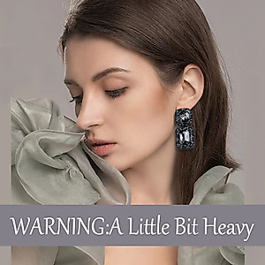 VANGETIMI Black Crystal Statement Drop Earrings Fashion Rhinestone Rectangle Dangle Earrings Evening Prom Pageant Party Earrings for Women