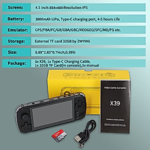 Handheld Game Console 4.5Inch IPS HD Portable Retro Games Consoles with 32G TF Card -3500 Classic Video Games, Multiple Emulators Console Support HD Out/Gamepads, 3000mAh Rechargeable Battery, Black