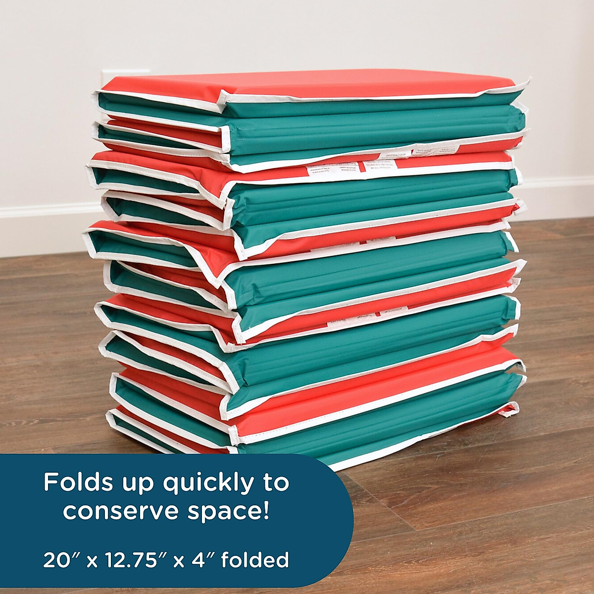 Children's Factory Toddler Nap Mats, Hand-Washable Soft Nap Mat with Pillow for Preschool and Daycare, Red and Green, Set of 10