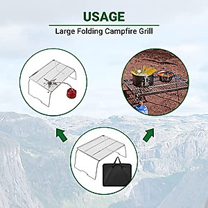 YETO Two Hight Camping Grill Grate with Legs 304 Stainless Steel Folding Campfire Over Fire Portable and Carrying Bag for Outdoor Cooking BBQ Picnic Hiking, Silver-Large, 16.3 x 12.2 x 8.6 inches