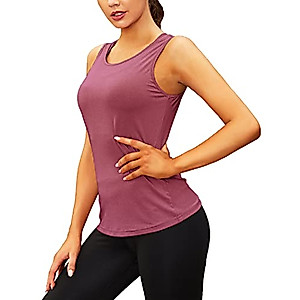 COOrun Workout Tops for Women Open Back Shirts Muscle Yoga Workout Tanks Tennis Exercise Fitness Tanks Running Tennis Shirts Womens Athletic Shirts Wine Red (Wine Red, XL)