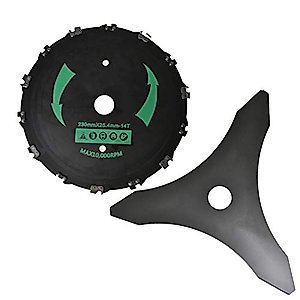 Autoparts 9 Inch Brush Cutter Grass Blade and 10 Inch 3 Teeth Carbide Steel Double Sided Blade Outdoor Trimmer Manganese Head Garden Lawn Trimmer Accessories for Mower Weed Tools