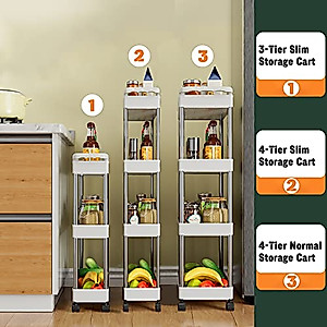4 Tier Slim Rolling Storage Cart,Laundry Room Organization Rolling Utility Cart Slide Out Storage Shelves Mobile Shelving Unit Organizer for Office Kitchen Bathroom Laundry Narrow Places(White,Slim)