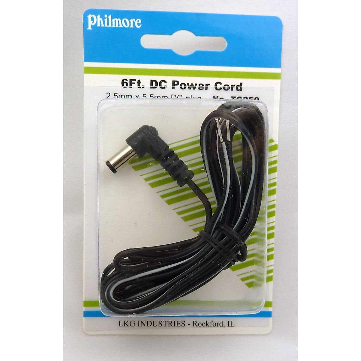 Philmore Right Angle DC Power Plug with 6 feet Cable - 2.5mm I.D. 5.5mm O.D TC250