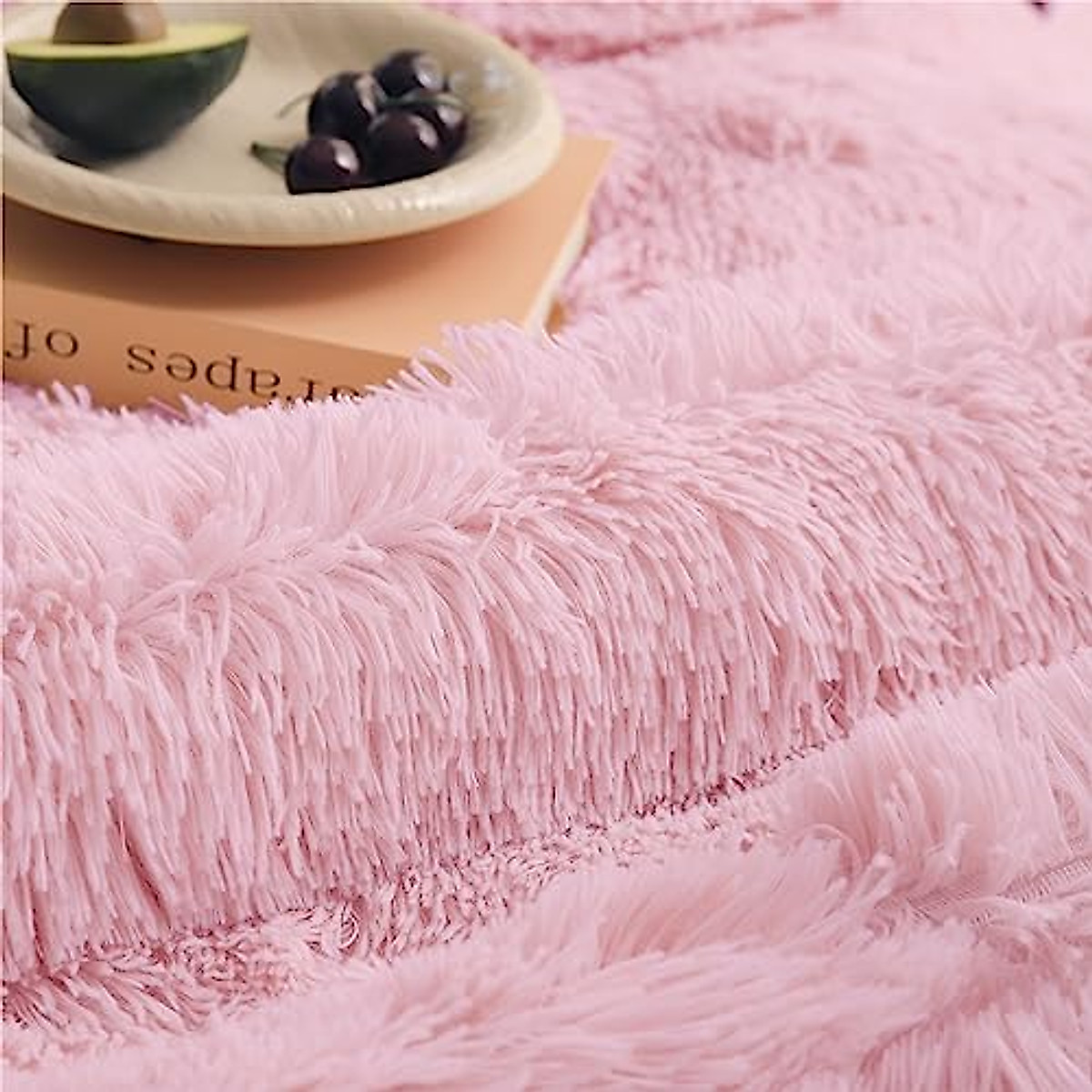 Syalife Plush Fluffy Bedding, Soft Shaggy Comforter Set Twin Size, Faux Fur Pink Shaggy Duvet Cover Set Comforter Cover with Pillow Sham (Twin, Pink)