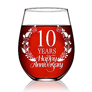 Perfectinsoy 10 Years Happy Anniversary Wine Glass, 10th Anniversary Wedding Gift For Mom, Dad, Wife, Couple, Soulmate, Woman, Sister, Bday Party Decorations, Funny Vintage Aged To Perfection