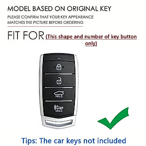 SANRILY Golden-Edge 4 Button Key Fob Cover Fit for Genesis G70, G80, G90 2017-2020 Keyless Full Coverd Smart Key Case with Leather Keychain Black