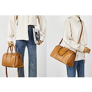 Vintage Leather Satchel Handbags Top Handle Boston Tote Bags With Long Strap (2-Brown)