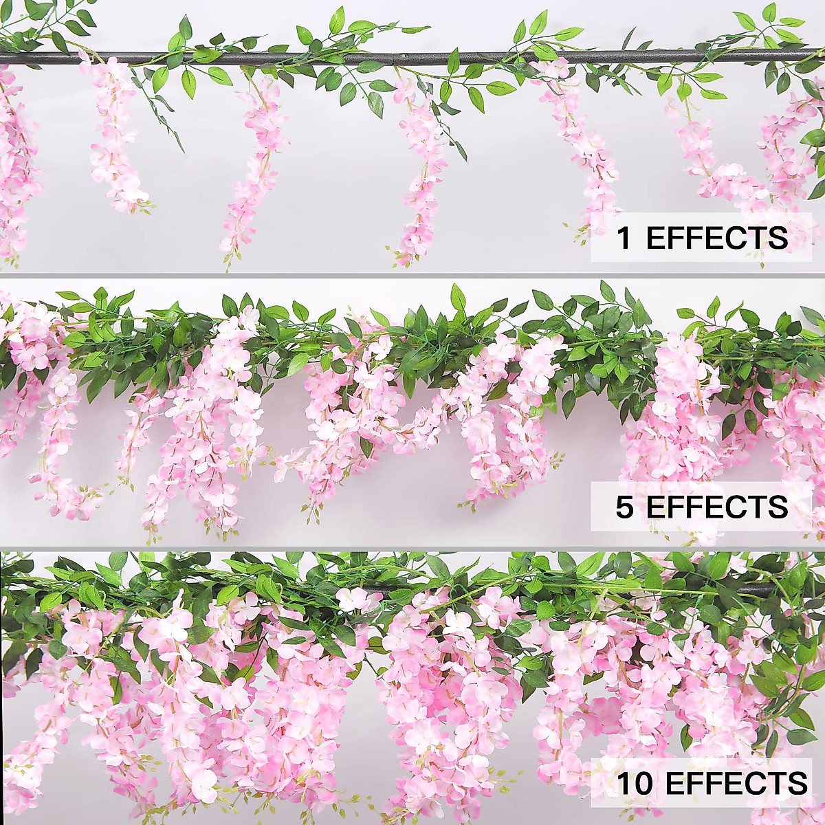U'Artlines 5Pcs 7.2 Ft/Piece Artificial Wisteria Garland Silk Fake Pink Wisteria Flowers Hanging Greenery Vines Garlands Rattan for Home Garden Wedding Arch Party Indoor Outdoor Decor