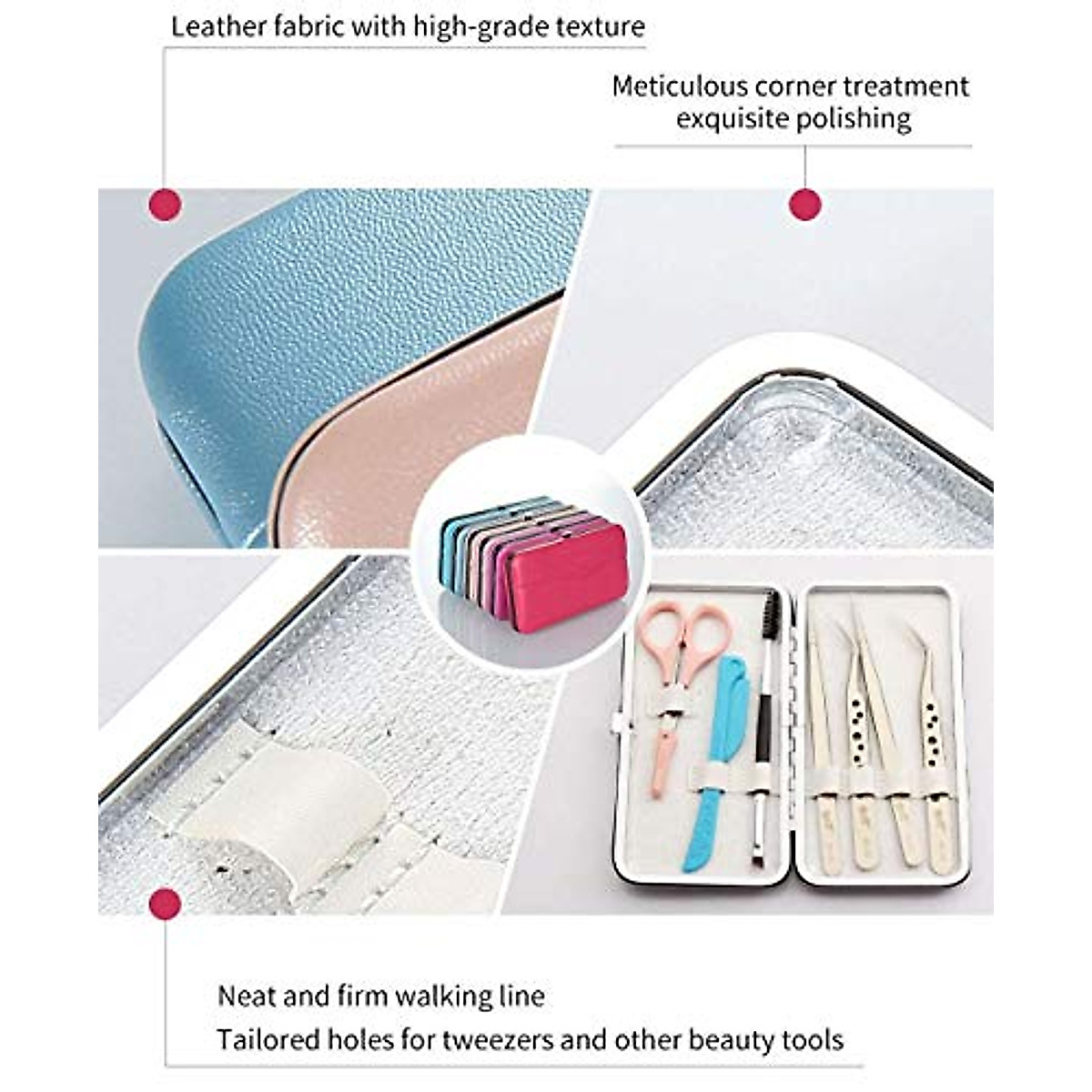 Small Tweezers Case for Eyelash Extensions Individual Makeup Tools Storage Scissors Lash Brush and Tweezers Bag 9 Colors by Yelix (Pink Purple)