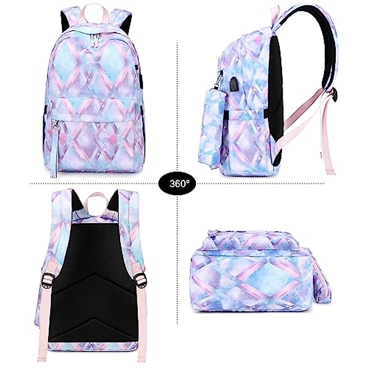 Joyfulife School Backpack for Girls Backpack with Lunch Box Pencil Case Teen Kids Bookbags Set Travel Laptop Backpack Casual Daypacks