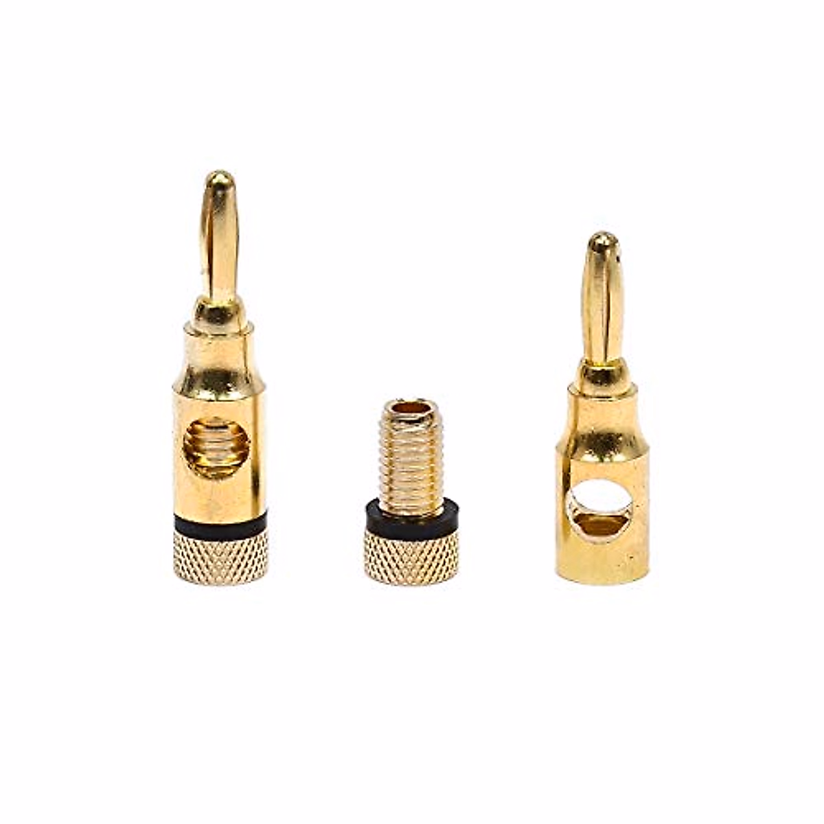 Monoprice 109437 5PRJX74047 Gold Plated Speaker Banana Plugs – 5 Pairs – Open Screw Type, For Speaker Wire, Home Theater, Wall Plates And More